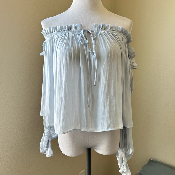 Tops | Womans Sheer Light Blue Off The Shoulder Blouse | Poshmark